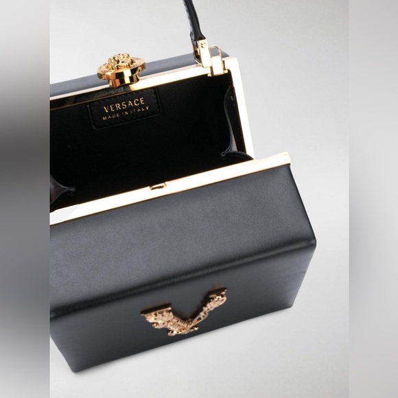 Versace | Bags | Versace Black Leather Virtus Square Handbag | Poshmark